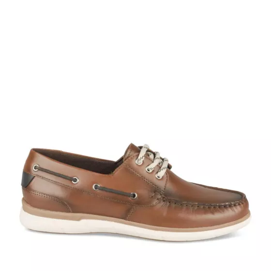 Chaussures bateau MARRON Homme CUIR Lacets MEGIS CASUAL